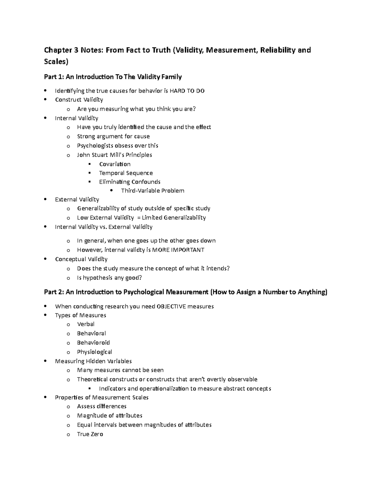 Chapter 3 Psych RM - Chapter 3 Notes: From Fact to Truth (Validity ...
