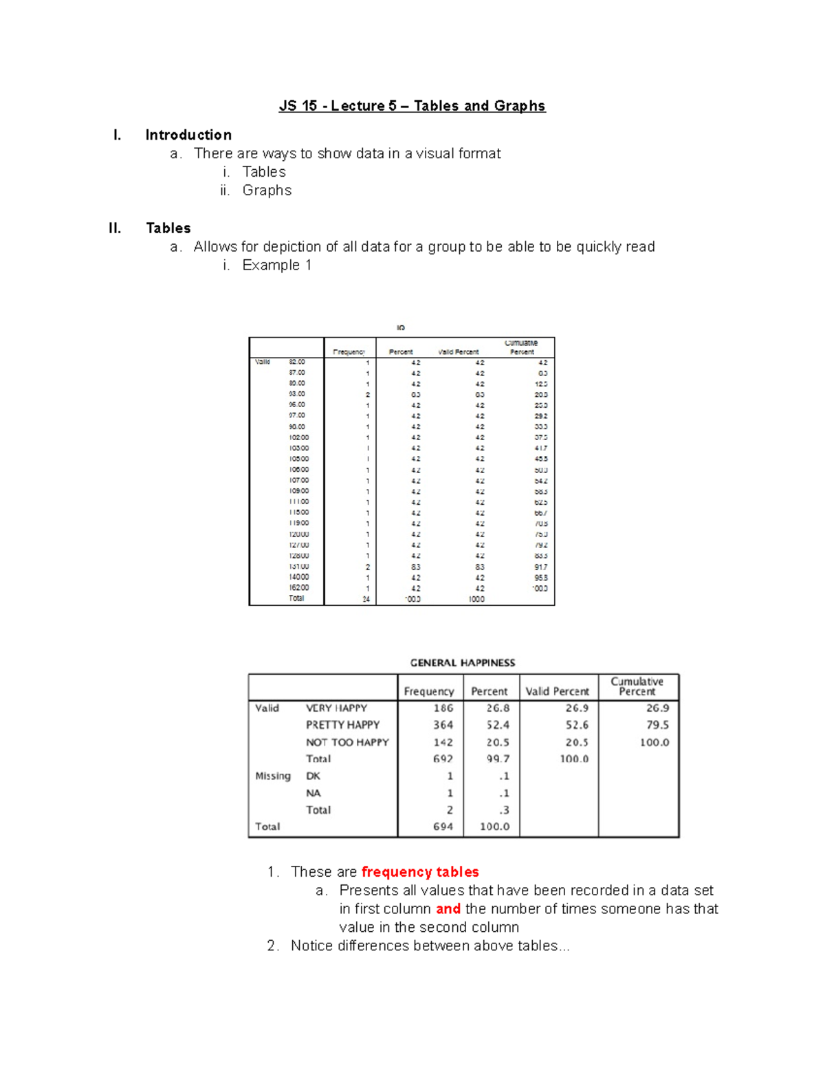 JS 15 - Lecture 5 - Tables and Graphs - Introduction a. There are ways ...