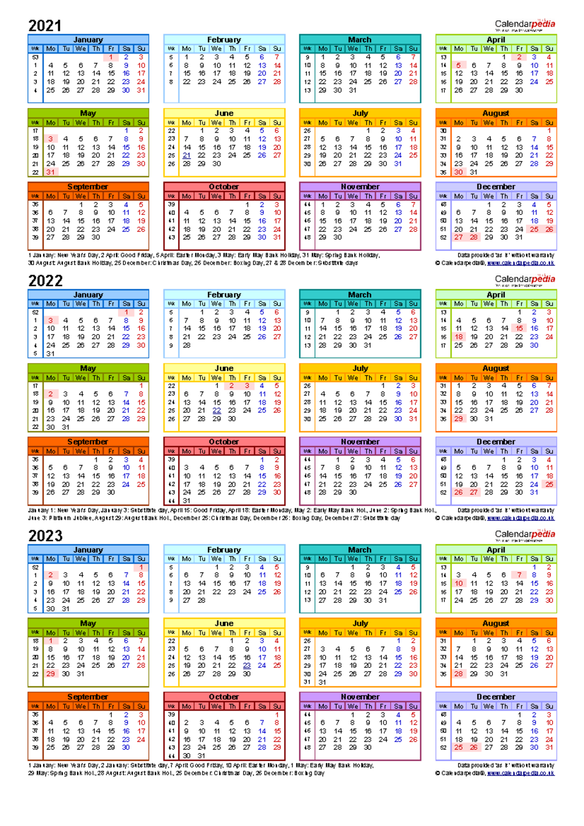 Dispute resolution Three year calendar 2021 2022 2023 portrait in ...