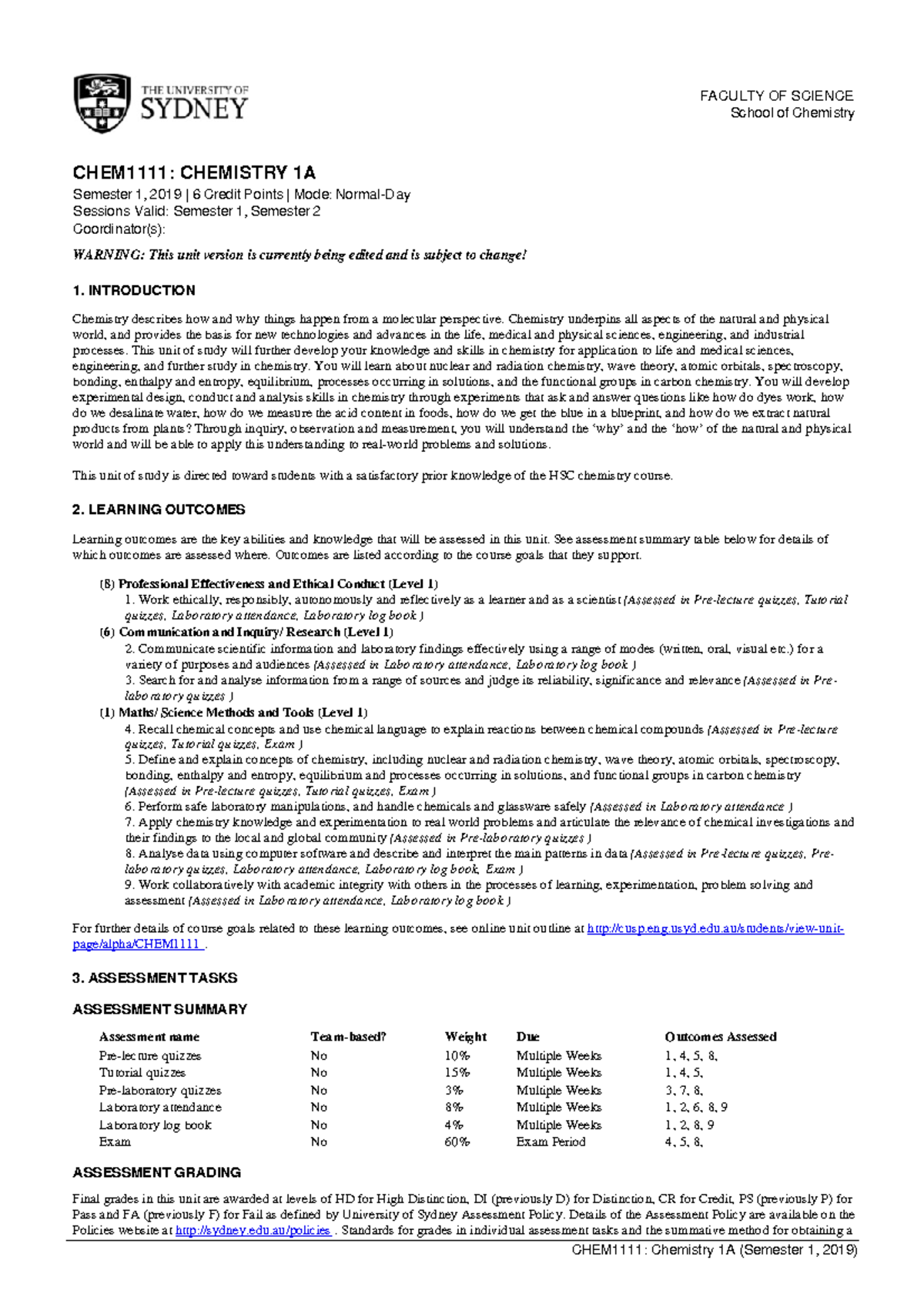 CHEM1111 2019 Semester 1 student - FACULTY OF SCIENCE School of ...