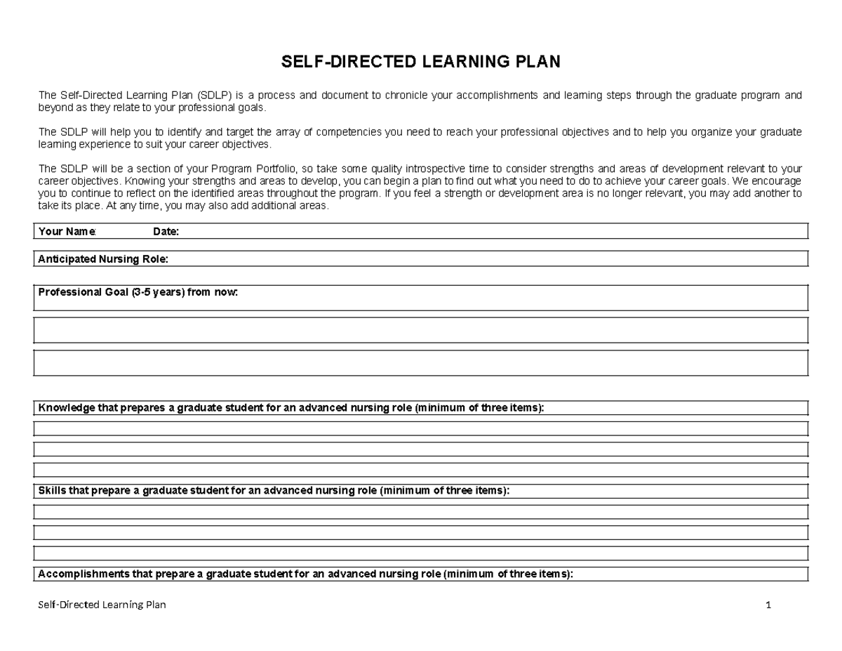 MN501 SDLP Form - Roles - SELF-DIRECTED LEARNING PLAN The Self-Directed ...