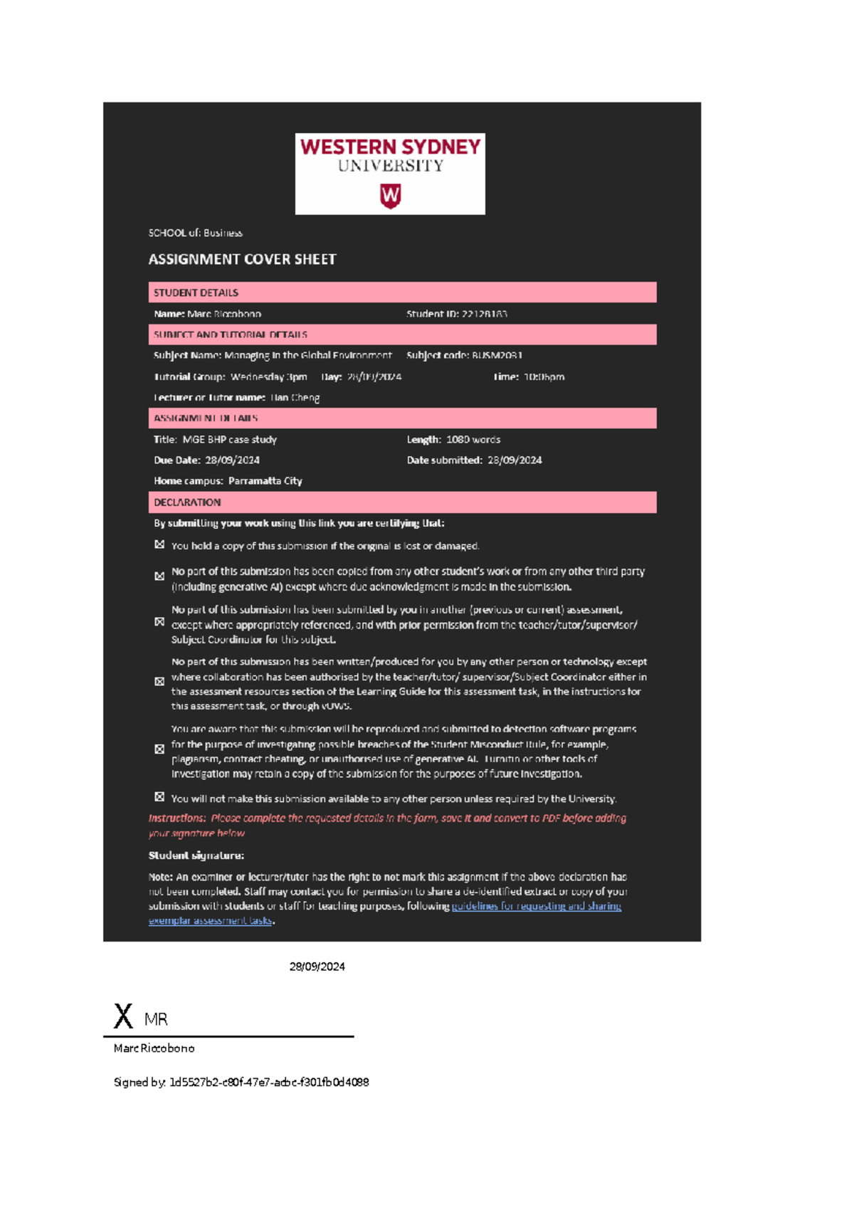 MGE case study essay - 28/09/ X MR Marc Riccobono Signed by: 1d5527b2 ...