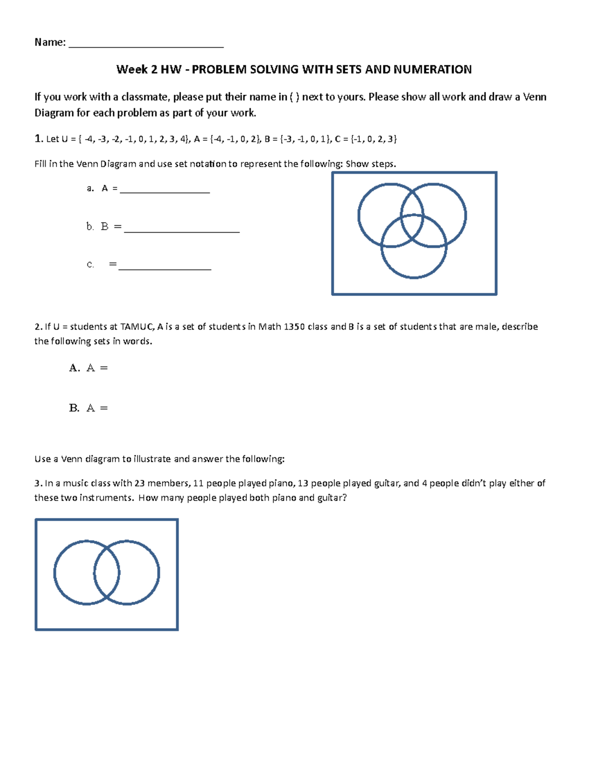 Week 2 HW Venn Diagrams Base 10 - Name: ___________________________ Week 2 HW - PROBLEM SOLVING ...