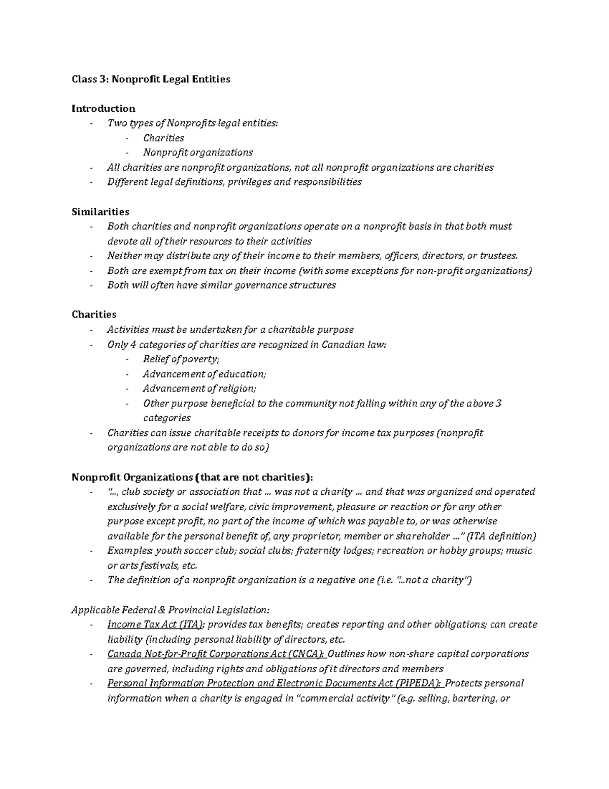 LAW603 Class 3 Nonprofit Legal Entities - Class 3: Nonprofit Legal ...