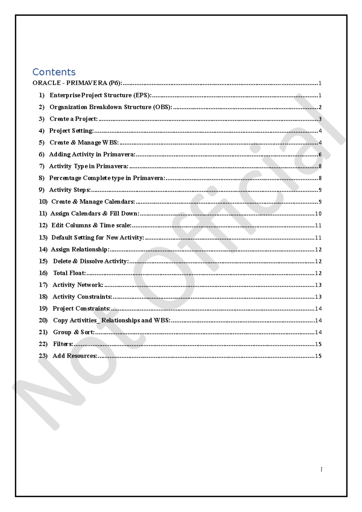 Lab Manual Hydrology - Contents ORACLE - PRIMAVERA - Studocu
