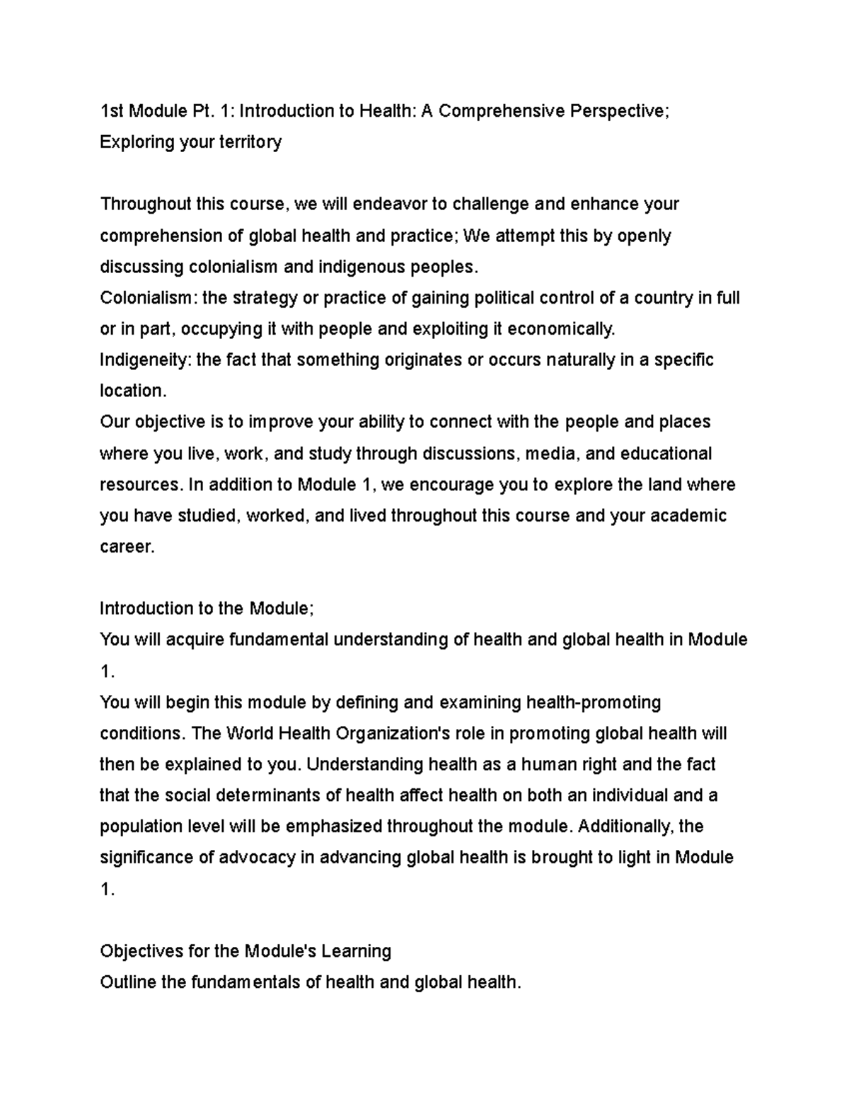 Module 1:1 Introduction to Health Notes Pt. 1 - GLPH271 - queensu - Studocu