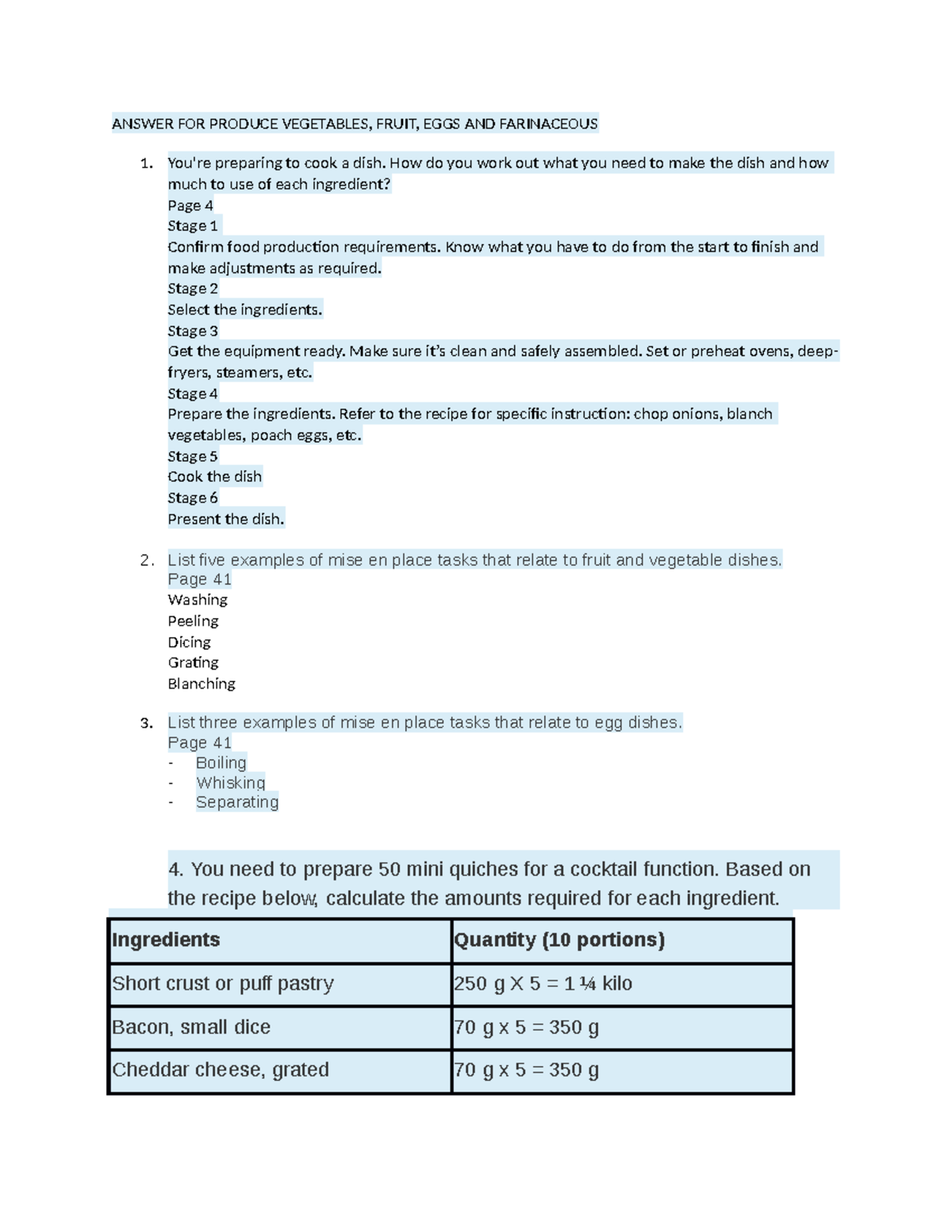 Sithccc 204 produce vegetabes fruit egg and farinaceous dishes - ANSWER ...