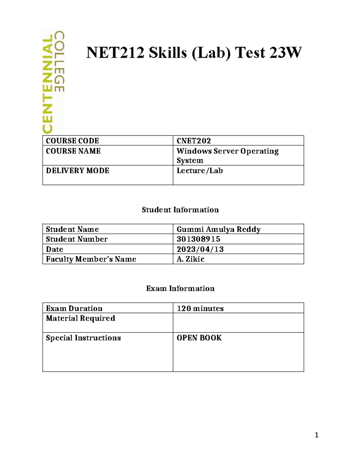 Cnet202 Lab Test 23W-301308915 - NET212 Skills (Lab) Test 23W COURSE ...