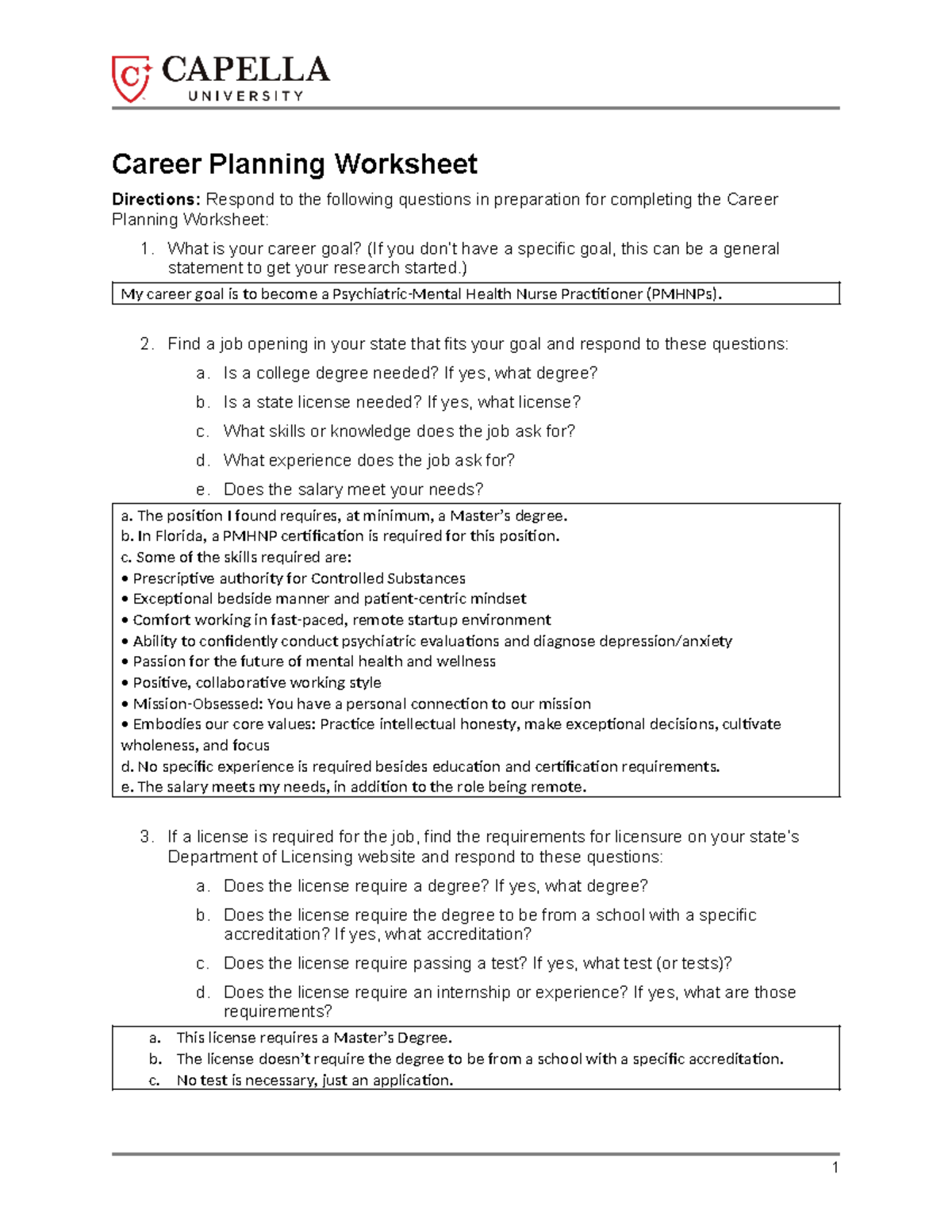 Cf career planning worksheet - Career Planning Worksheet Directions ...