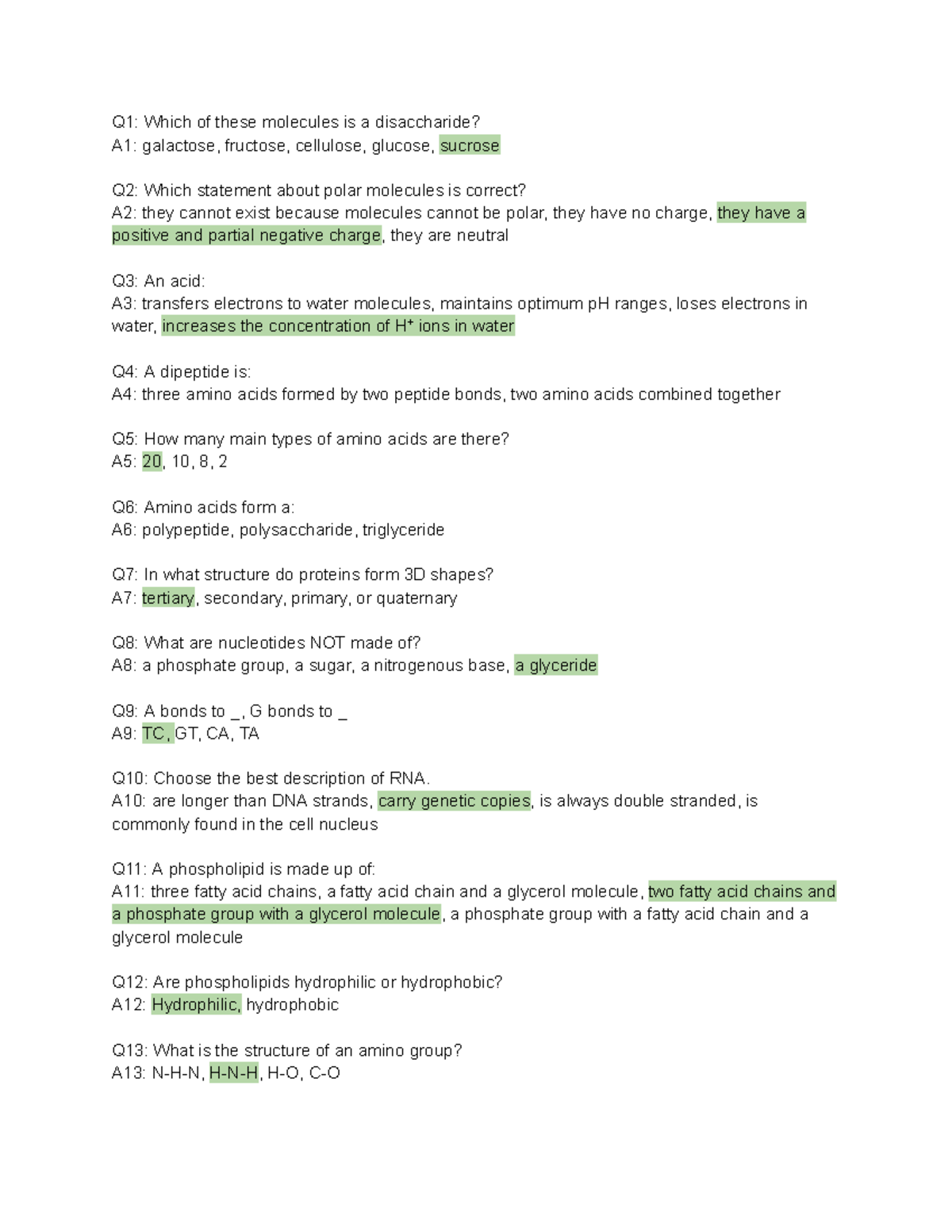 Biochem Test Review Answer Key - Q1: Which of these molecules is a ...
