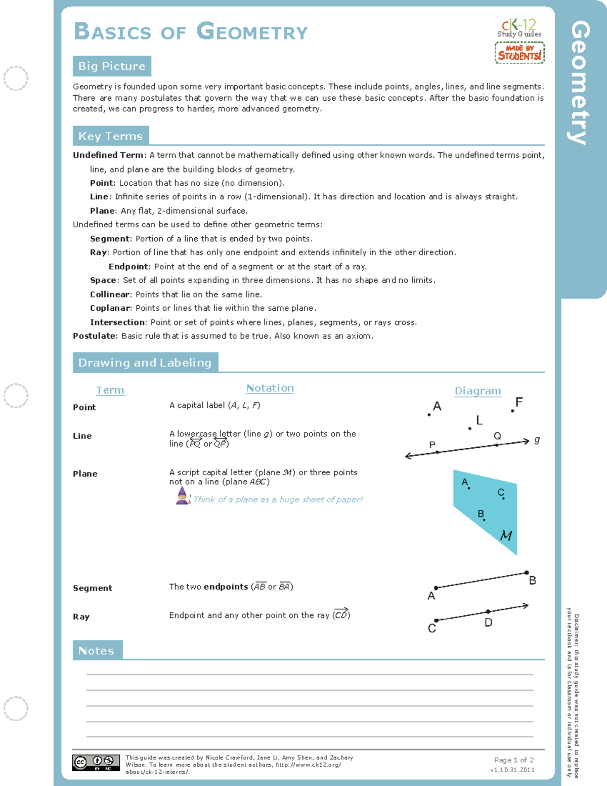 Basics of geometry - Geometry Disclaimer: this study guide was not ...
