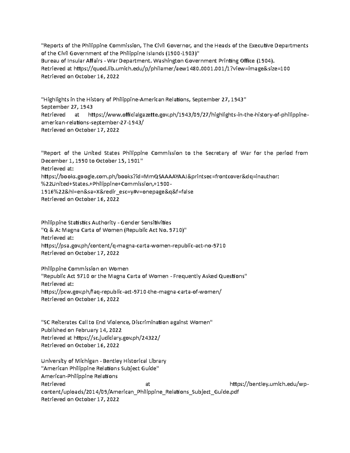 Reference - sources - "Reports of the Philippine Commission, The Civil ...