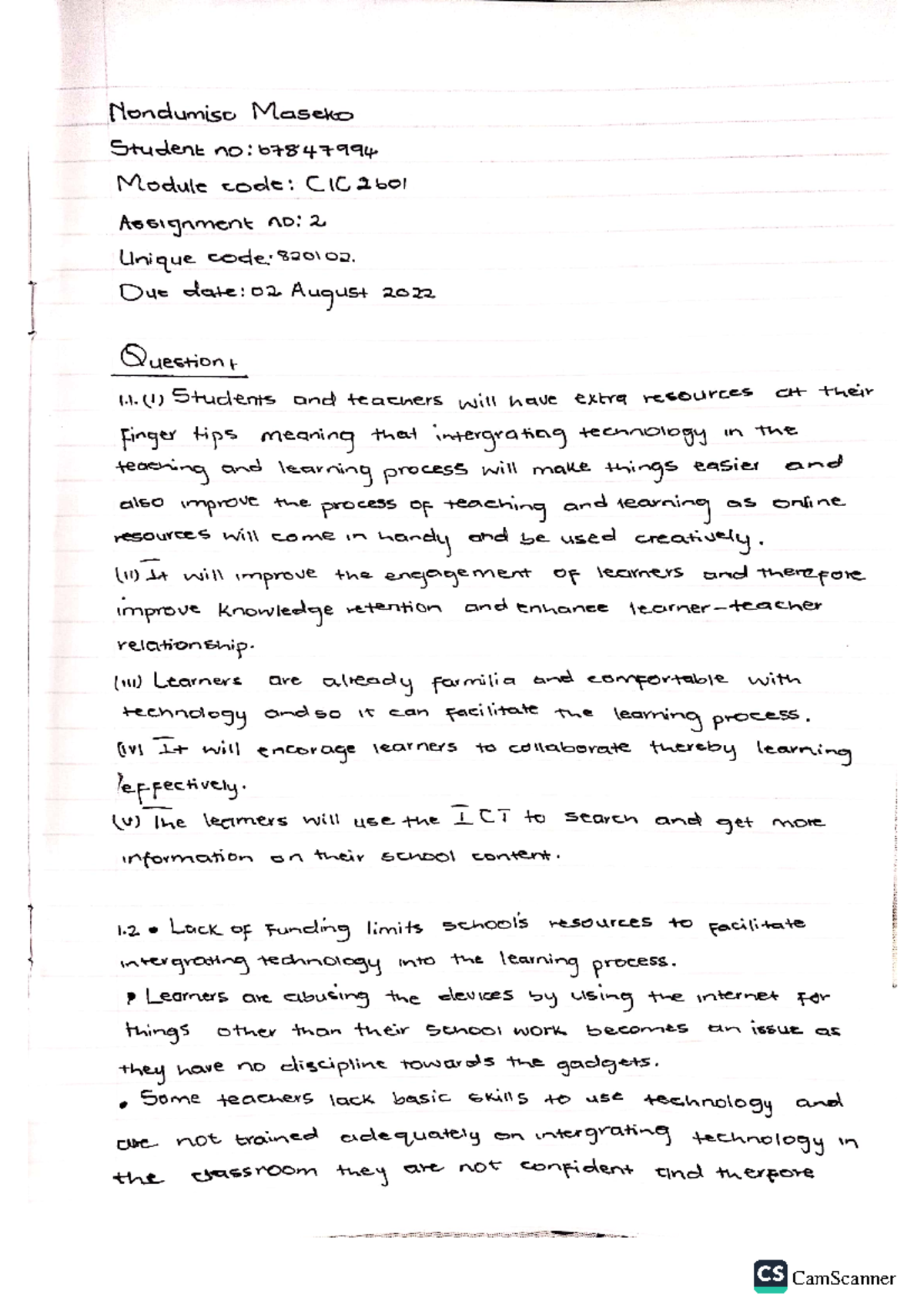 CIC ASS2 - Assignment 2 - CIC2601 - Studocu