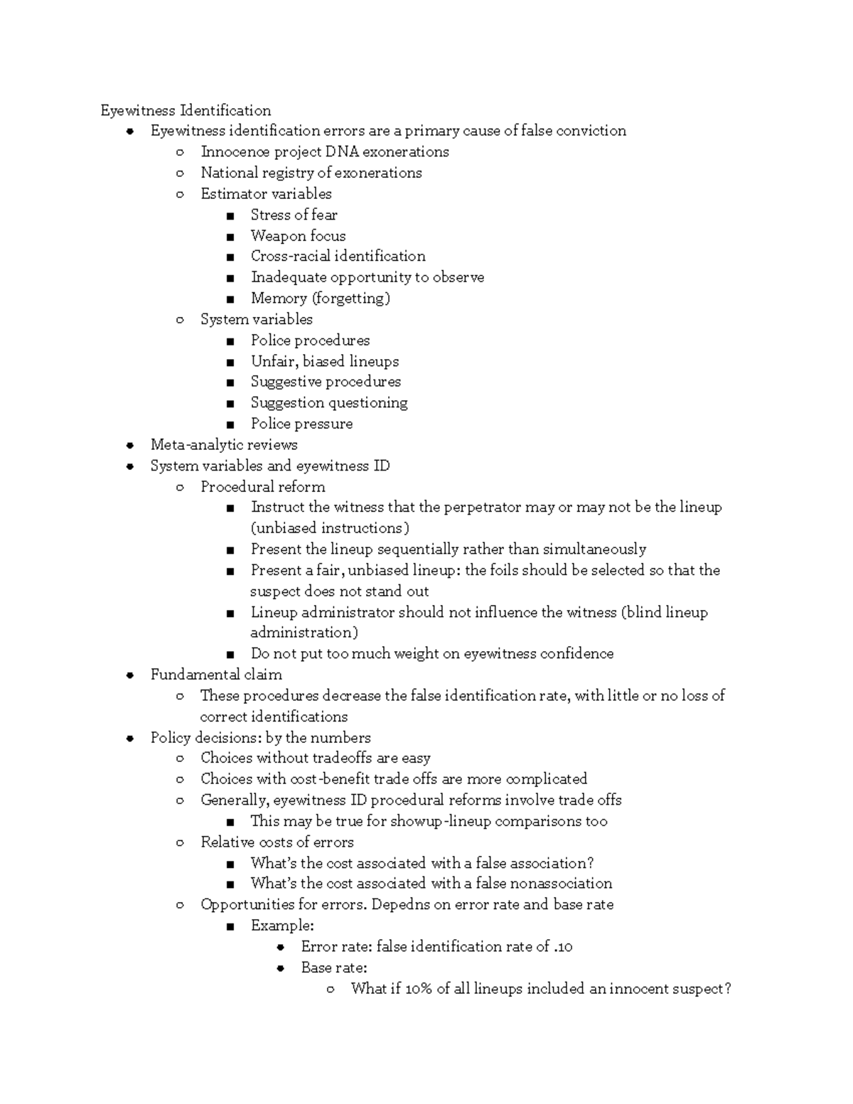 4. Eyewitness Identification - Depedns on error rate and base rate ...