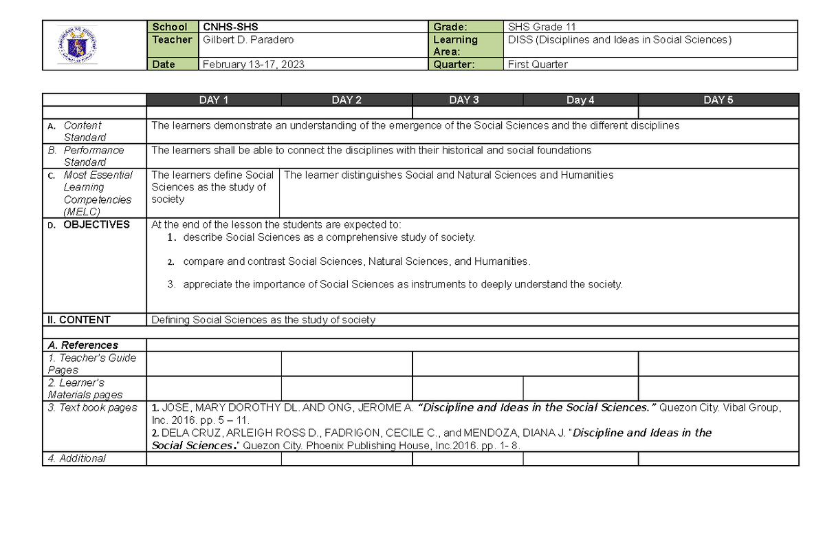 DISS DLL FEB 13 - 17 - efwrtretretyry - School CNHS-SHS Grade: SHS ...