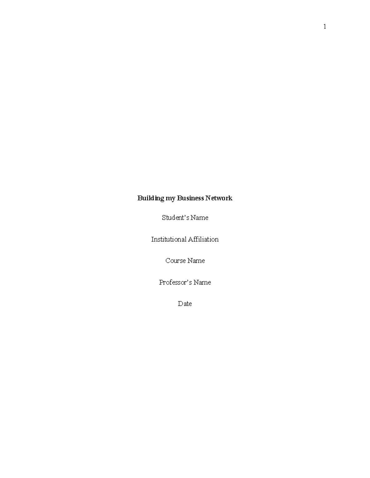 Building my Business Network - 1 Building my Business Network Student’s ...