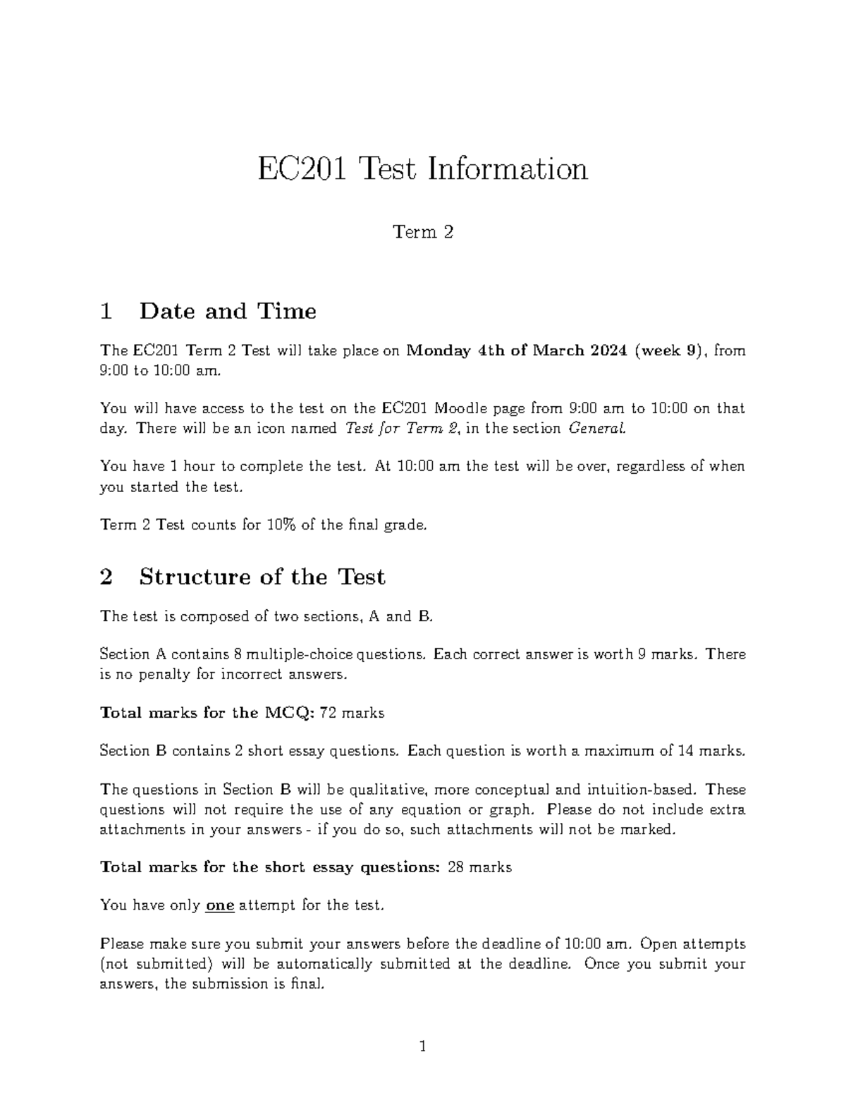 Test 2 Info - EC201 Test Information Term 2 1 Date and Time The EC201 ...