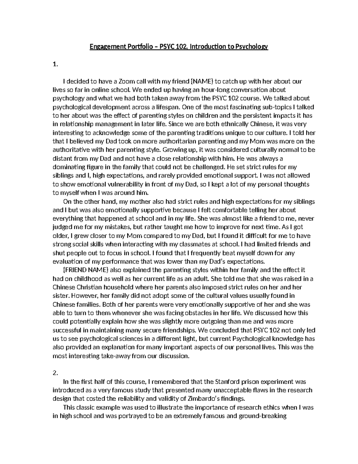 Example Engagement Portfolio - Engagement Portfolio – PSYC 102 ...