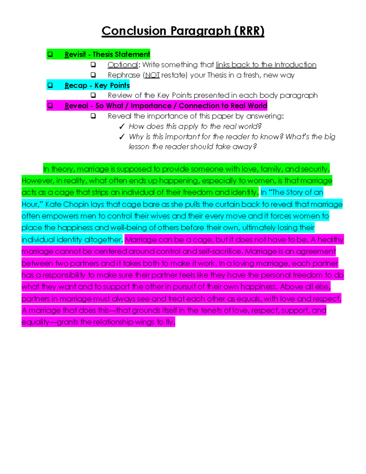 Conclusion Paragraph RRR Model w Directions Conclusion Paragraph