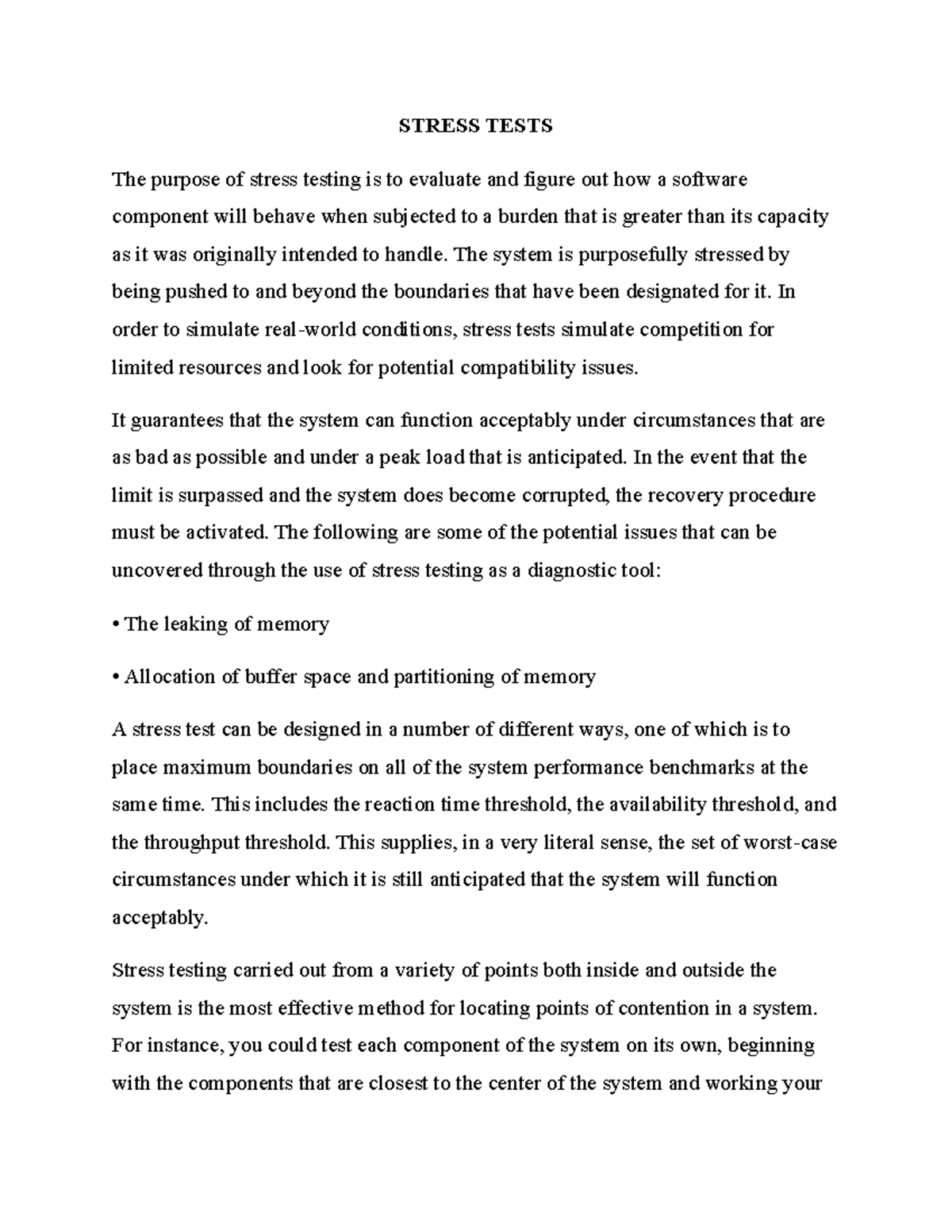 Stress Tests - STRESS TESTS The purpose of stress testing is to ...