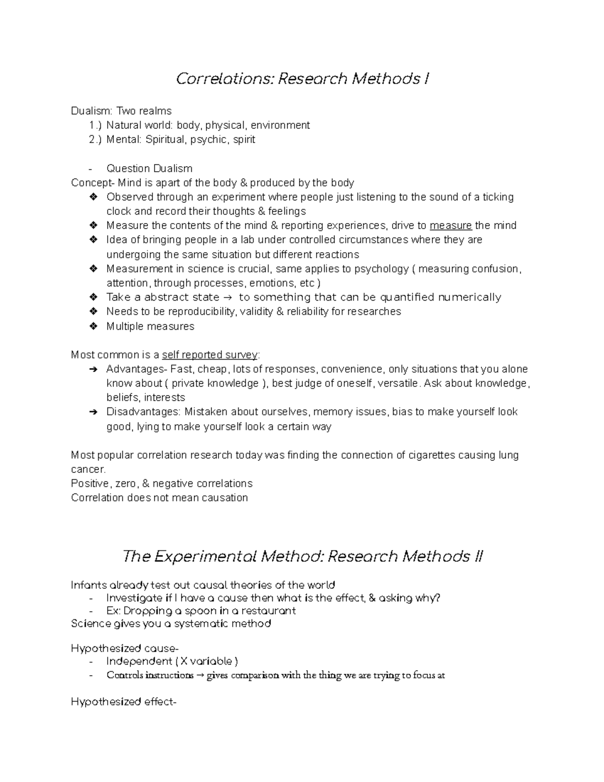 Research Methods - Summary - Correlations: Research Methods I Dualism ...