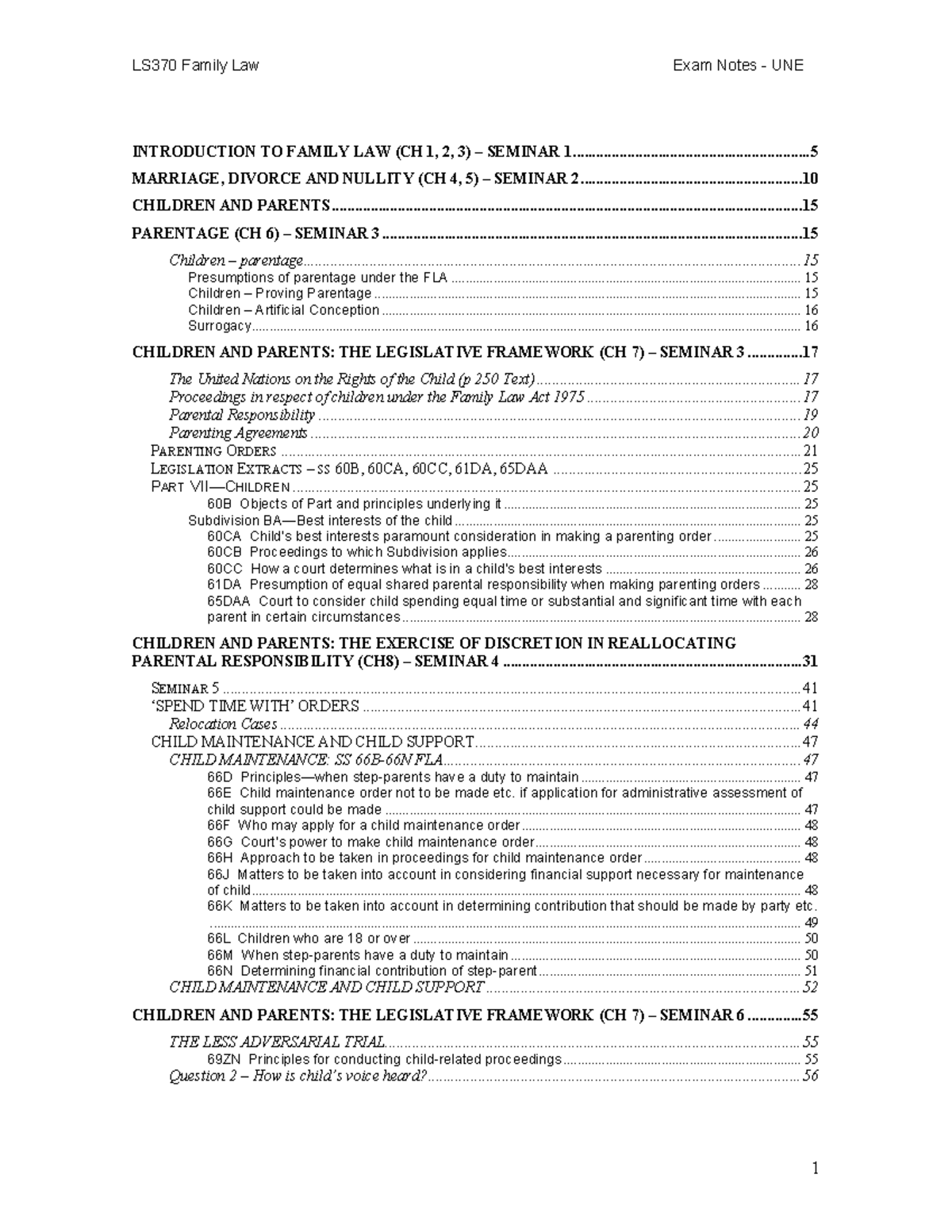 LS370 Family Law Exam Notes UNE - 65DAA Court to consider child ...