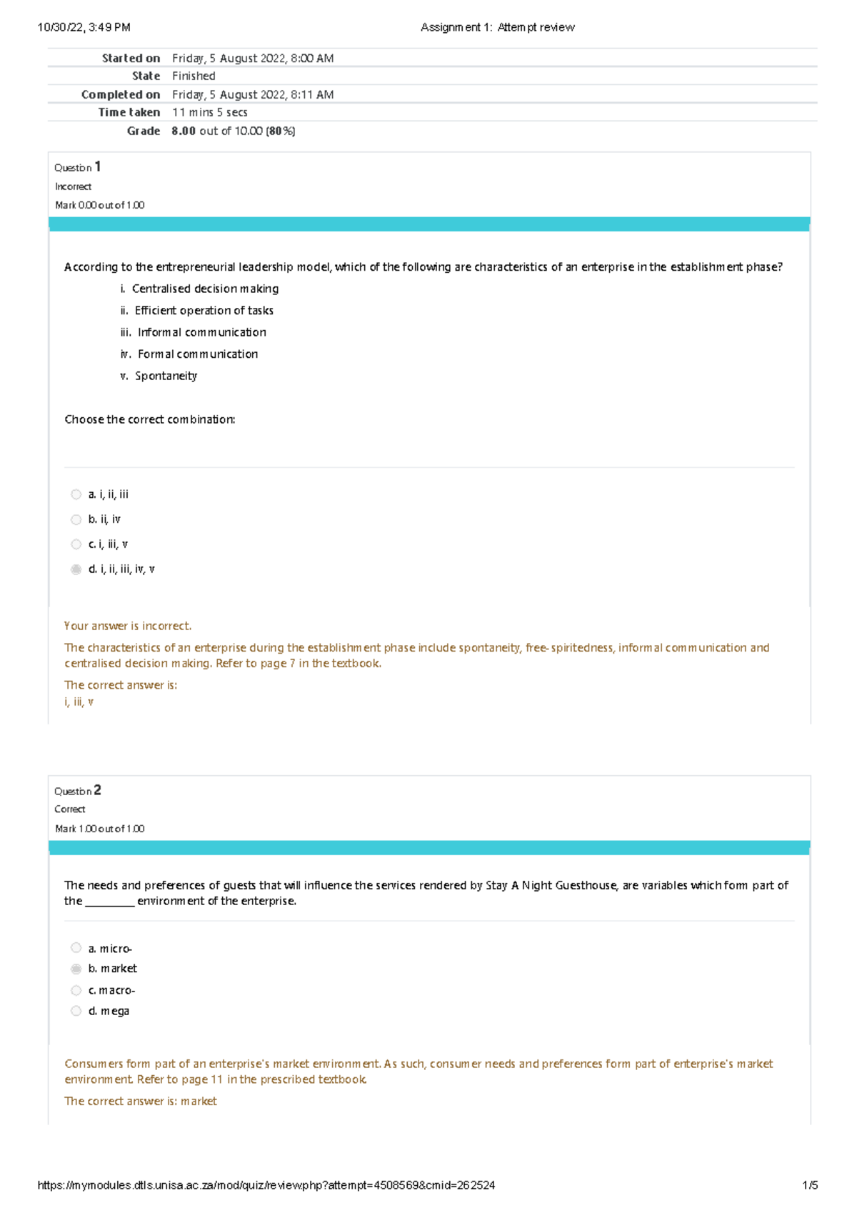 BSM1602 ASS 1 Attempt - Started on Friday, 5 August 2022, 8:00 AM State ...