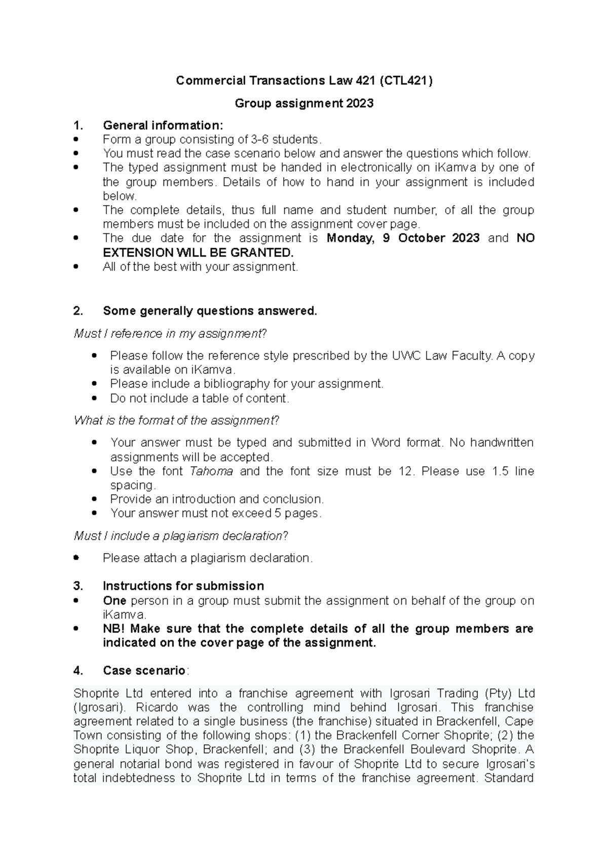 CTL421.Group assignment . Final Document - Commercial Transactions Law 421 (CTL421) Group ...