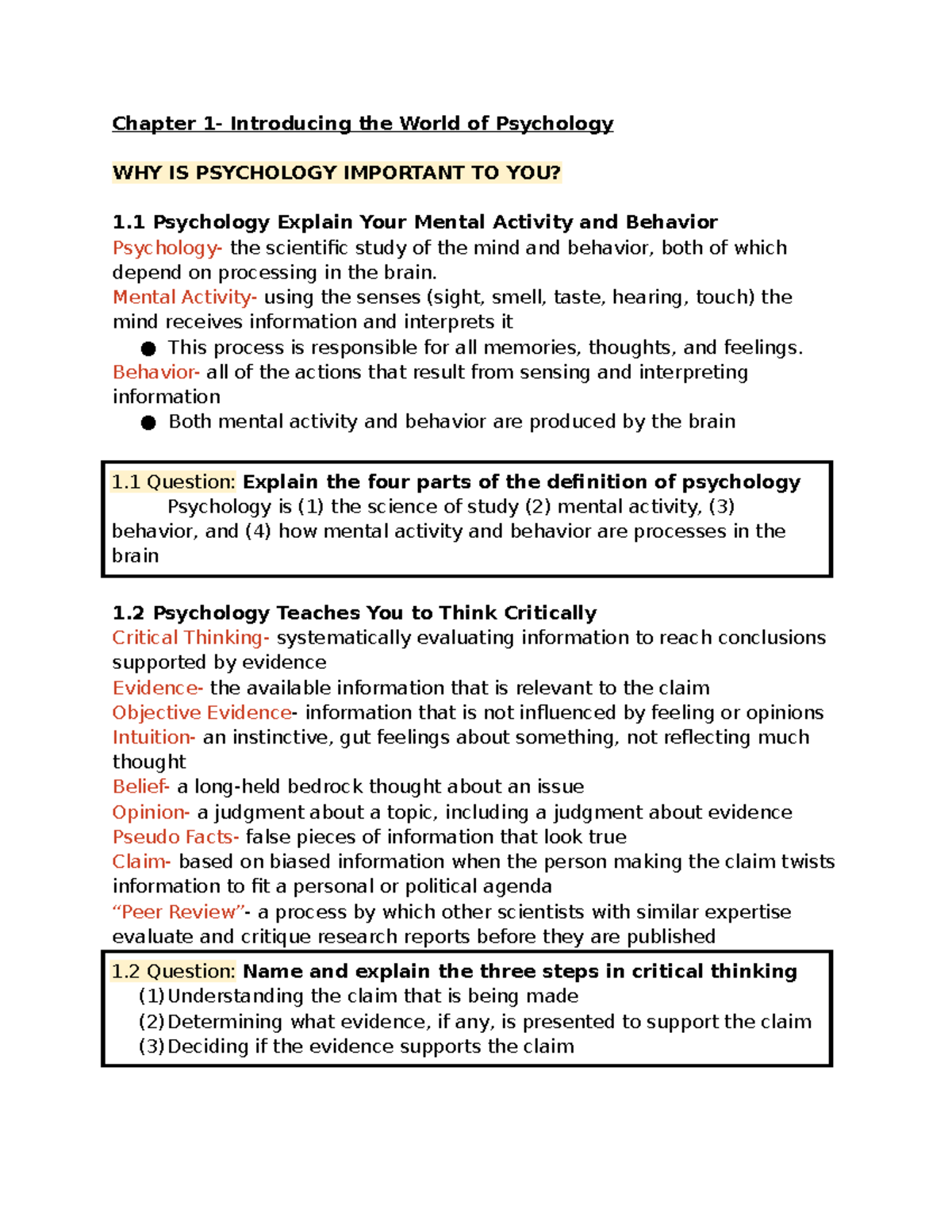 Chapter 1- Introducing the World of Psychology - Mental Activity- using ...