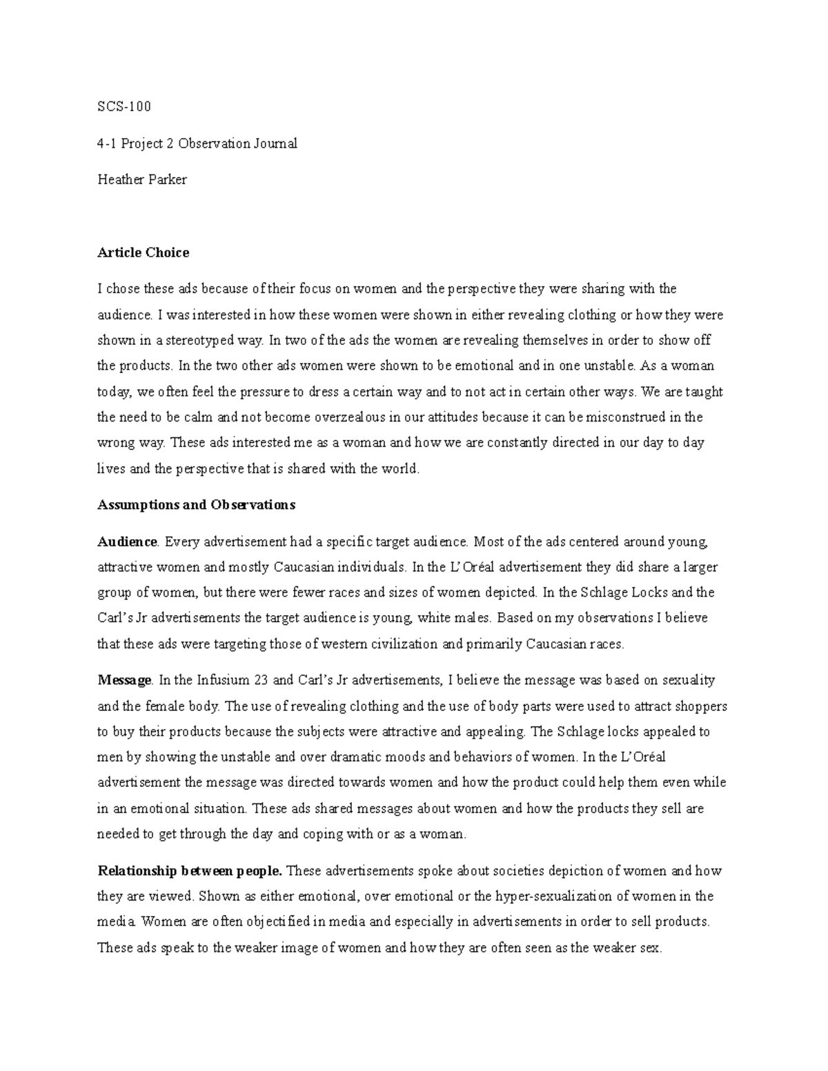 Observation journal module 4 - SCS- 4-1 Project 2 Observation Journal ...