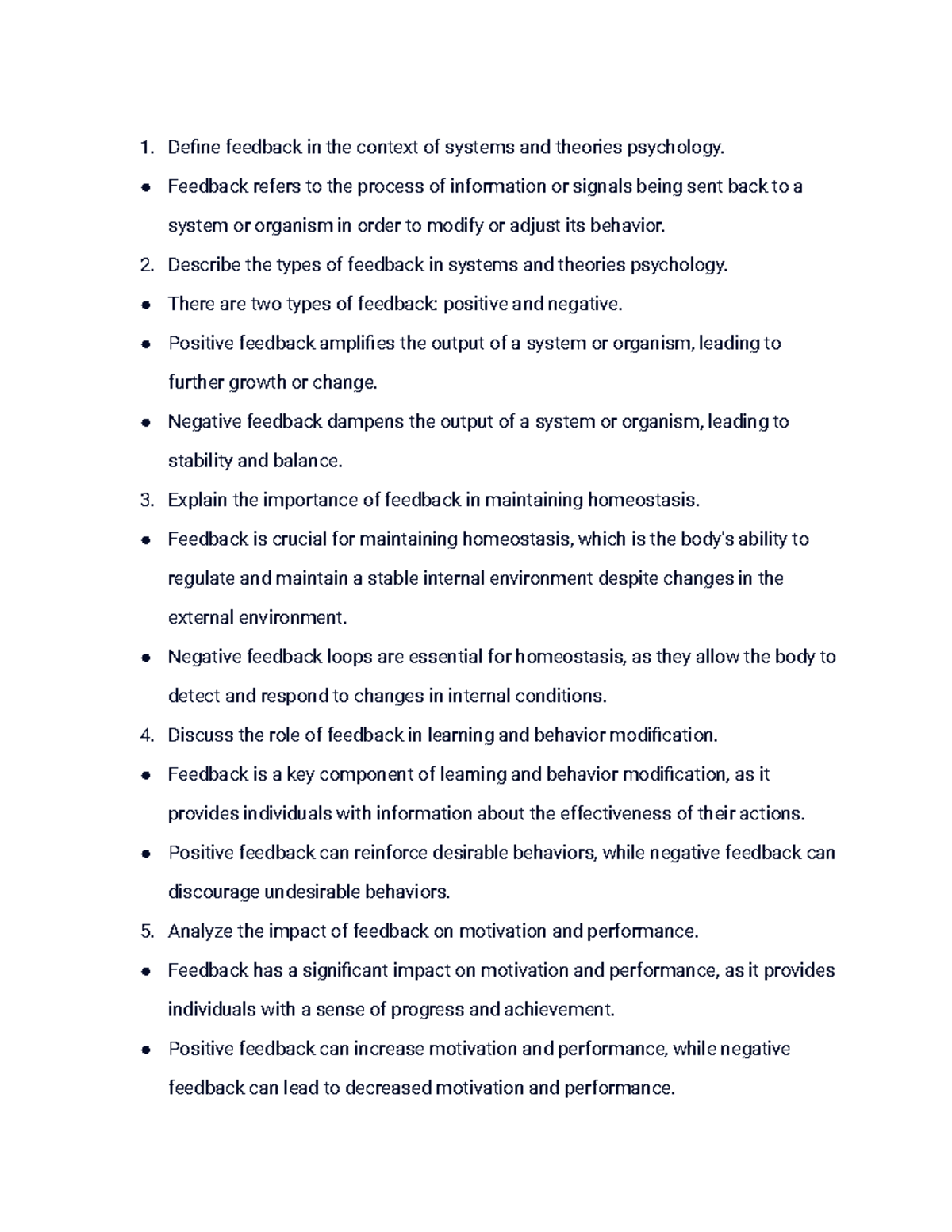 Feedback - study guide - Define feedback in the context of systems and ...