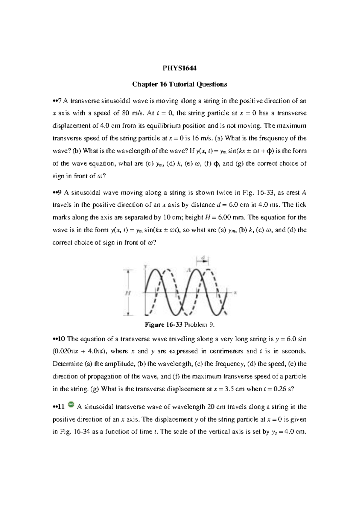 28082023 Phys1624 Chapter 16 Tutorial Phys Chapter 16 Tutorial Questions ••7 A Transverse
