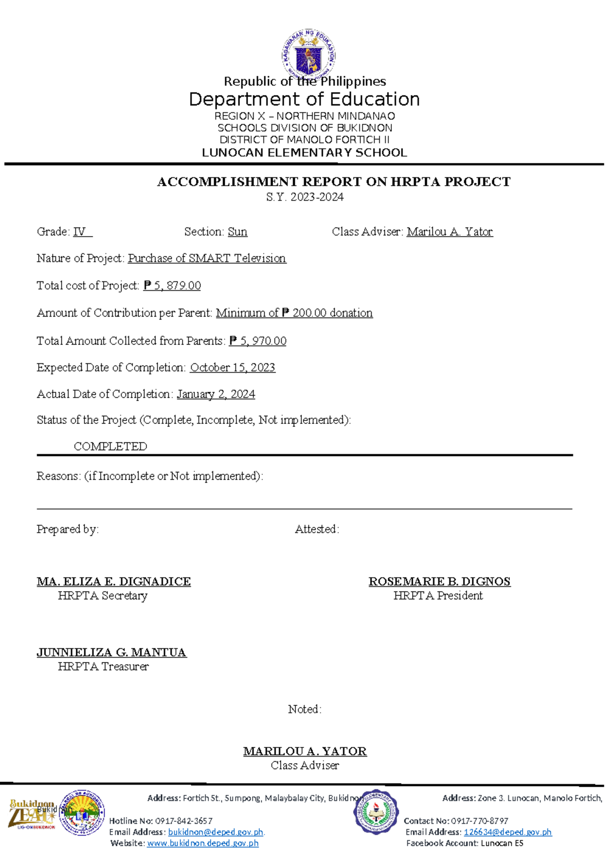 Hrpta-Accomplishment-Report - Republic of the Philippines Department of ...