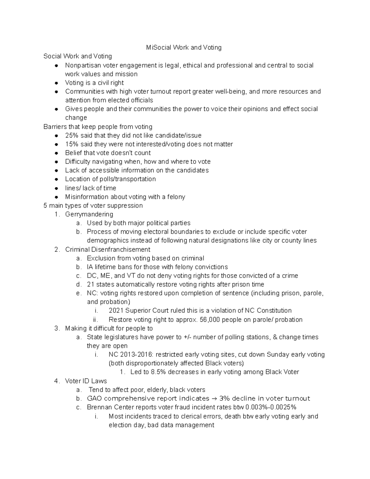 Social Work and Voting - These notes help go over key concepts from the ...