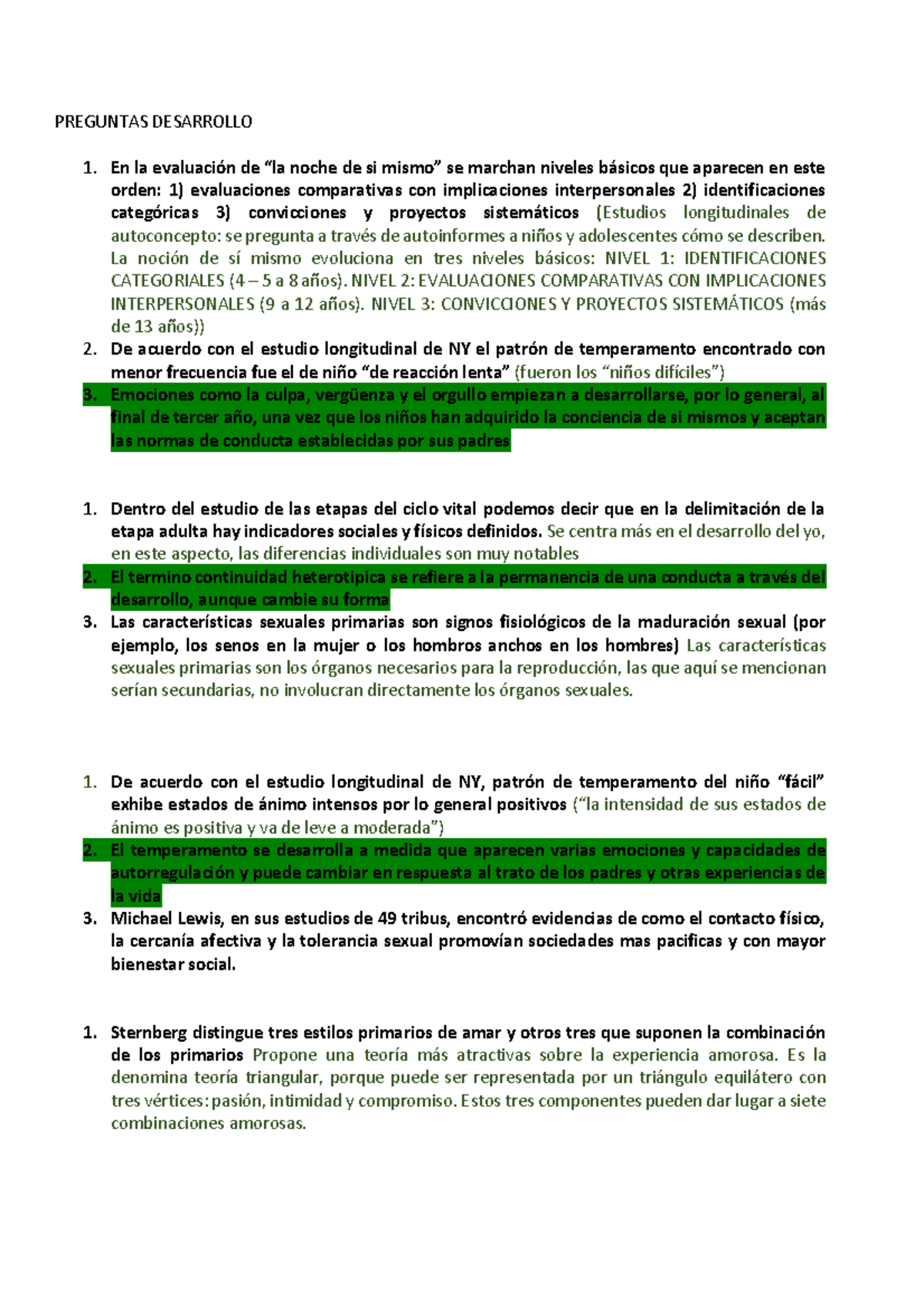 Examen Procesos y Contextos del Desarrollo - PREGUNTAS DESARROLLO En la evaluación de “la noche ...