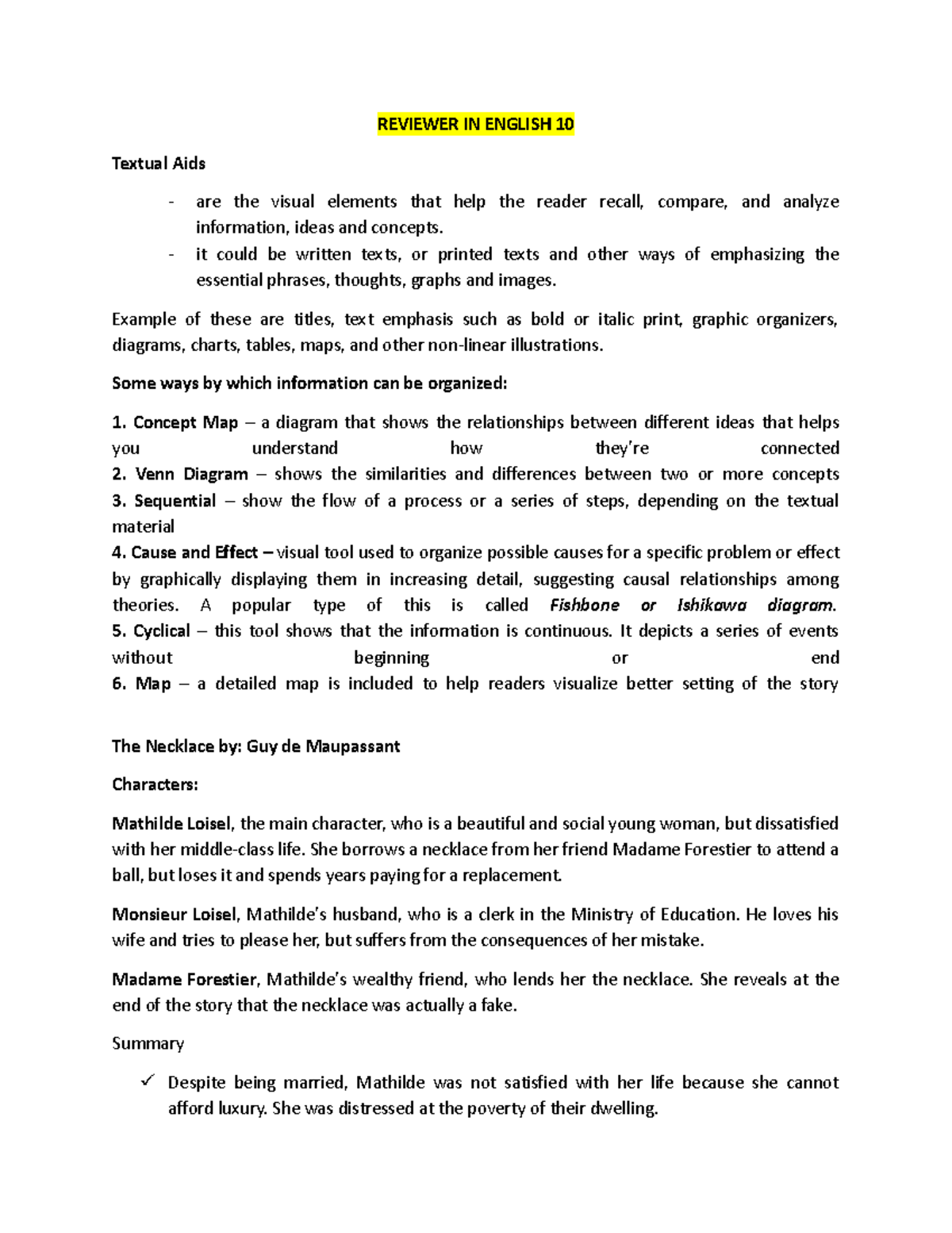 Reviewer IN English 10 - REVIEWER IN ENGLISH 10 Textual Aids - are the ...