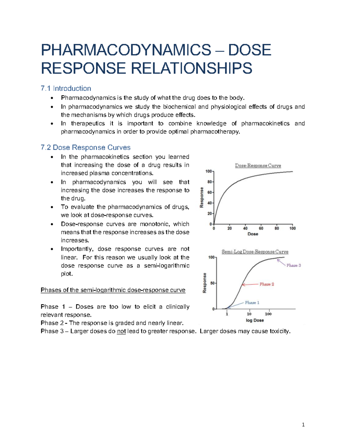 Module 7 Notes 2020 - PHARMACODYNAMICS – DOSE RESPONSE RELATIONSHIPS 7 ...