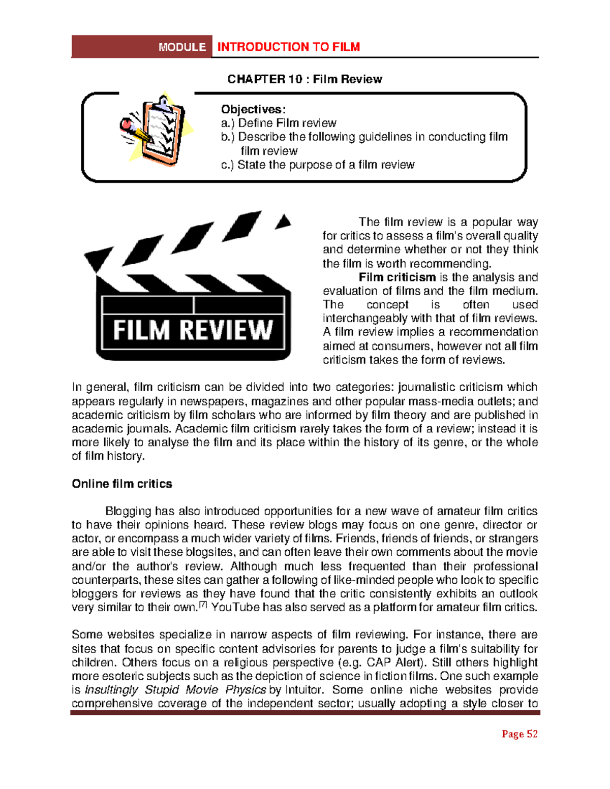 Chapter 10 - FILM Review - Objectives: a.) Define Film review b ...