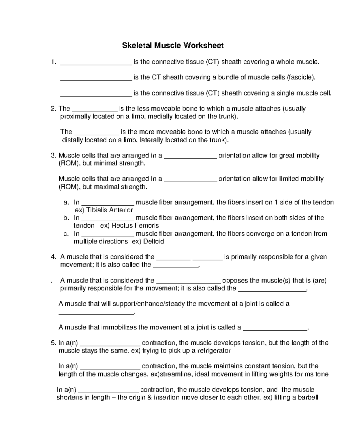 Ch 10 Skeletal Muscle Worksheet - Skeletal Muscle Worksheet ...