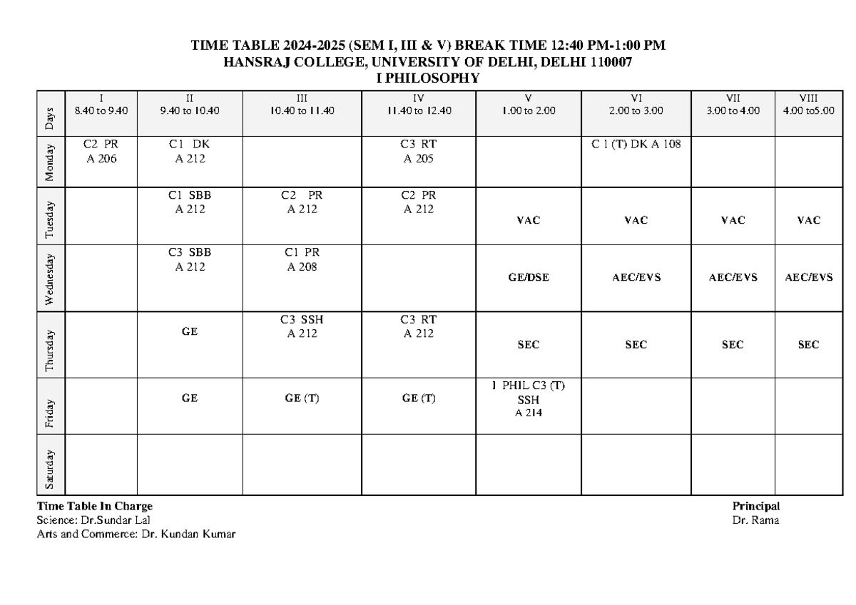 Philosophy Class TIME Table - TIME TABLE 202 4 - 2025 (SEM I, III & V ...