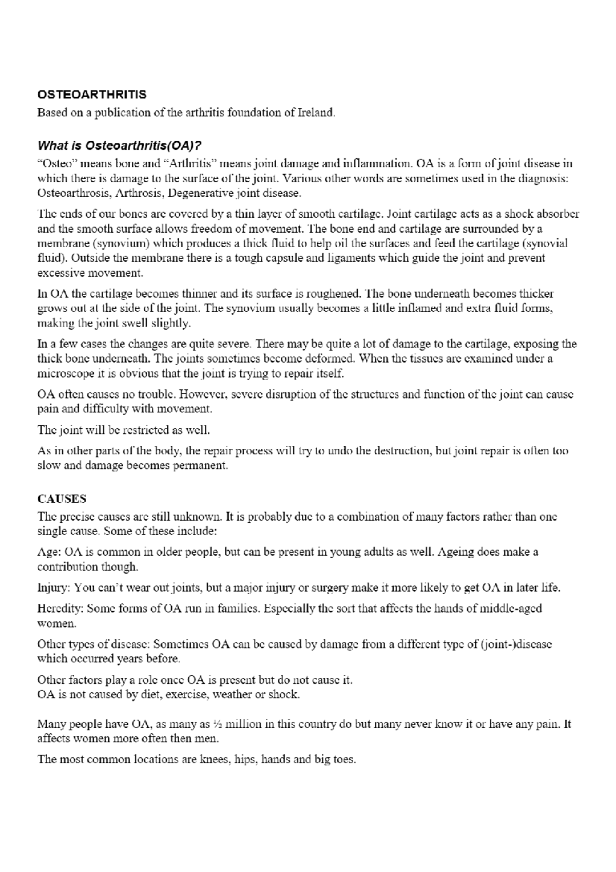 What is Osteoarthritis(OA) - OSTEOARTHRITIS Based on a publication of ...