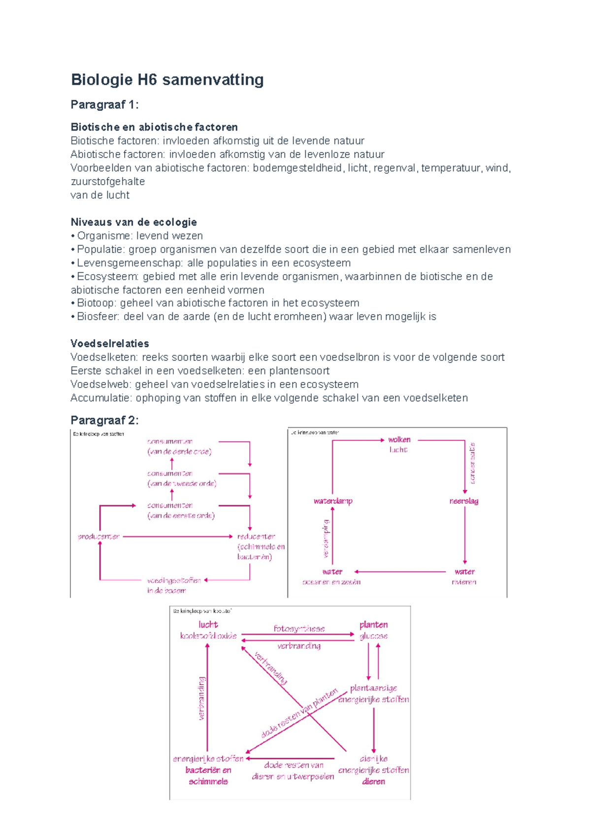 Biologie H6 toetsweek 4 samenvatting - Biologie H6 samenvatting Paragraaf 1: Biotische en ...