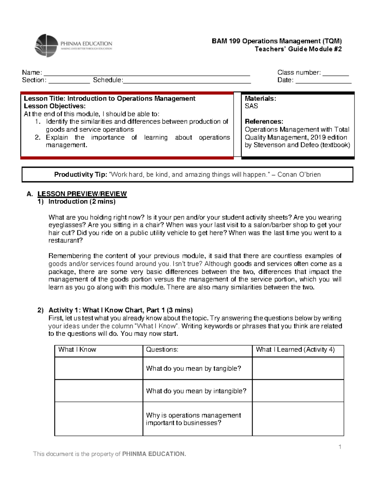 SAS#2-BAM199 - BAM 199 NOTES - Teachers’ Guide Module # Name: - Studocu