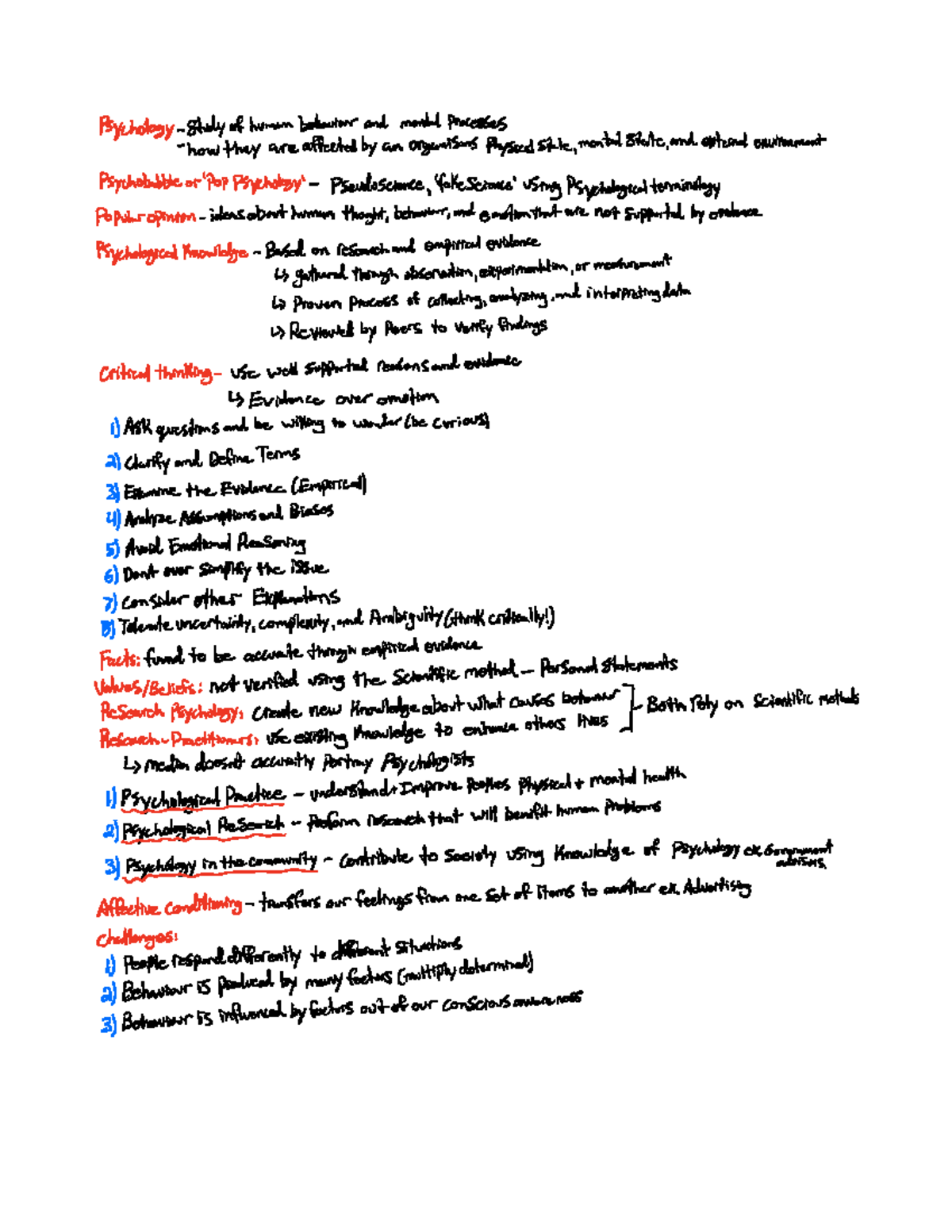 Course Summary- Psychology 120 - Sychology Study of human behaviour and ...