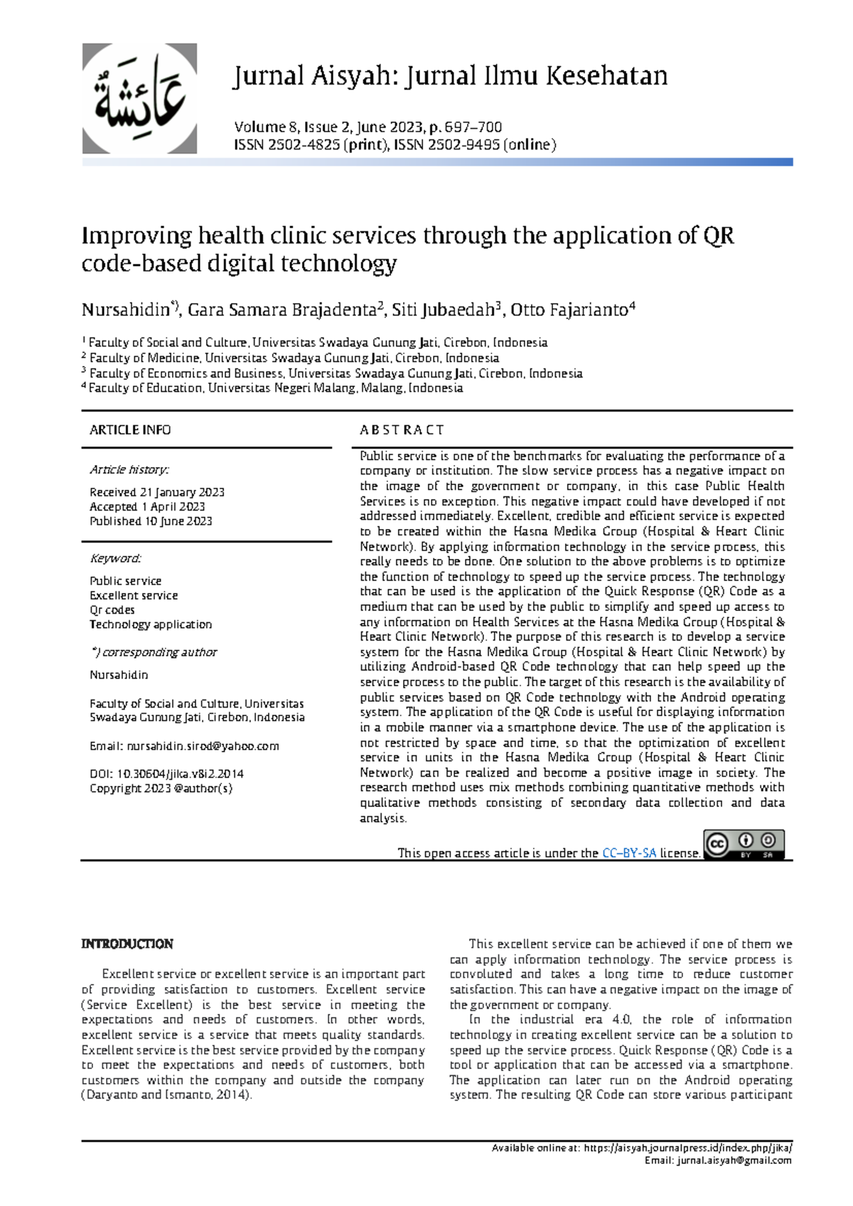 2014 7904 1 PB - sadsadas - Jurnal Aisyah: Jurnal Ilmu Kesehatan Volume ...