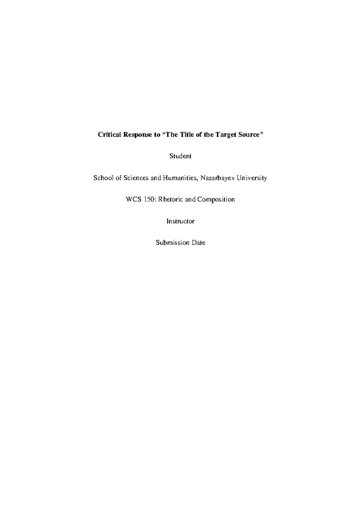 WCS 150 Critical Response Sample Essay - Critical Response to “The ...