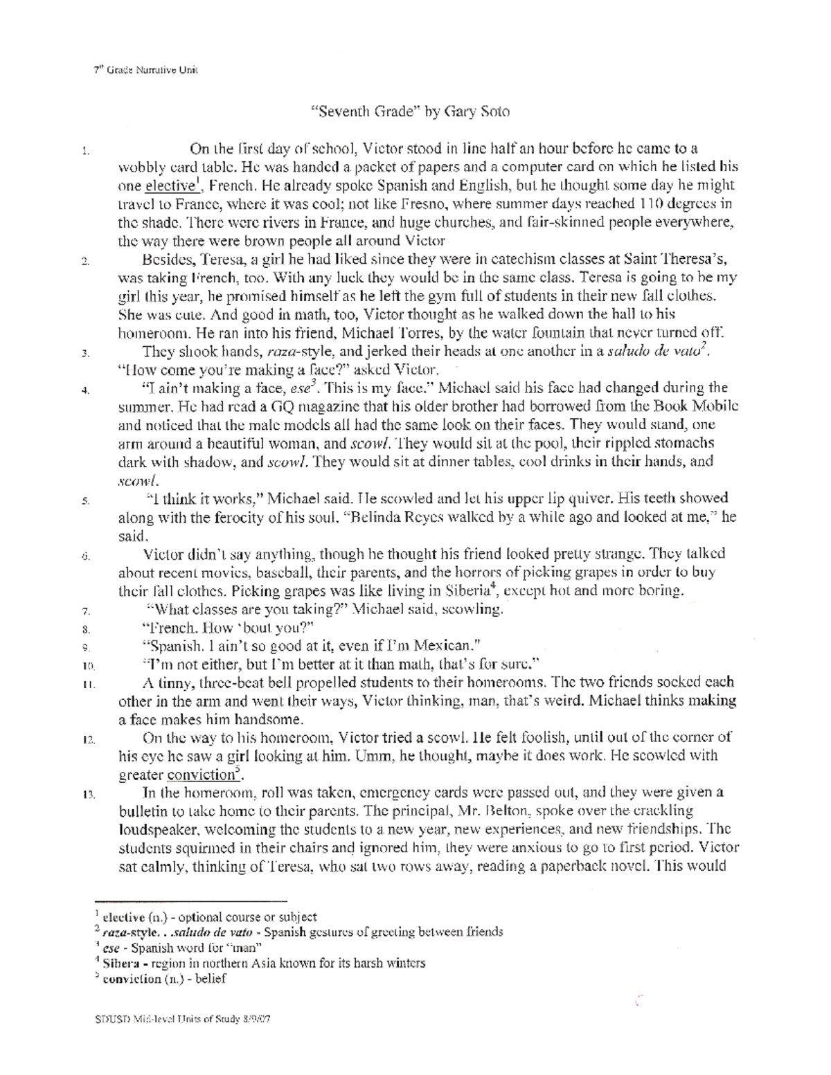 Seventh Grade by Gary Soto - Name