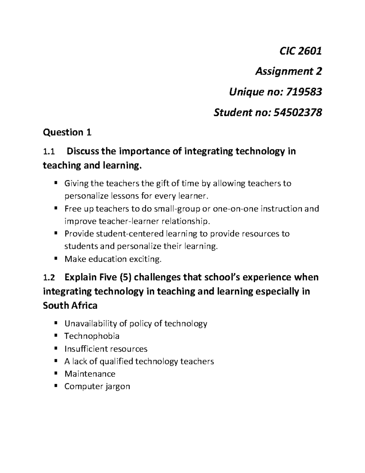 CIC 2601 Assign 2 - Lesson plan - CIC 2601 Assignment 2 Unique no: 7195 ...
