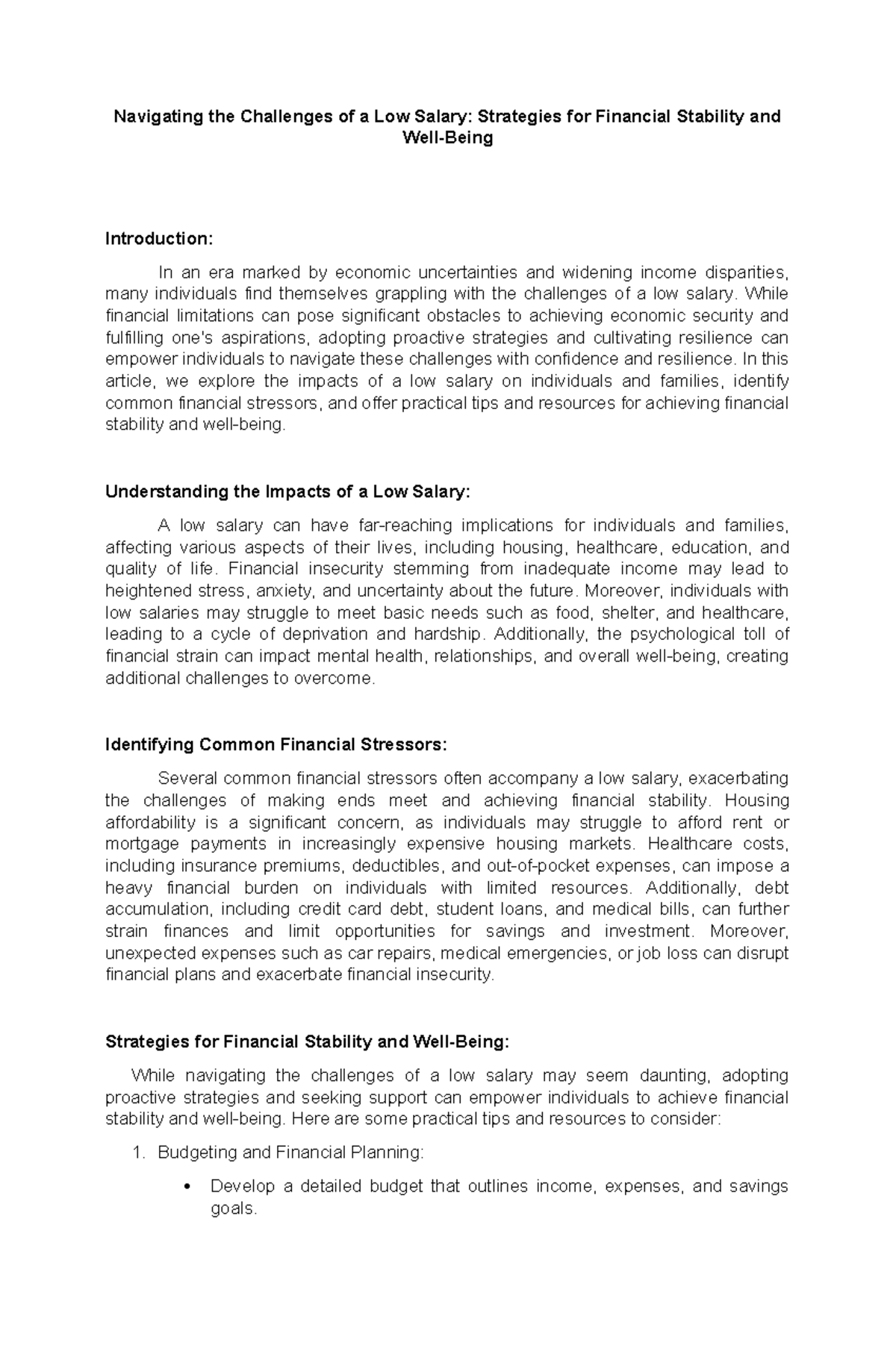 Low salary - SHORT REVIEW AND REPORT - Navigating the Challenges of a ...