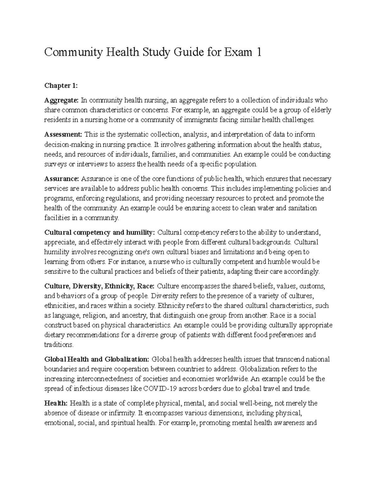 Community Health Exam 1 Study Guide - Community Health Study Guide for ...